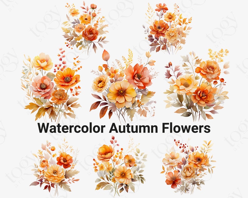 Autumn Flowers Clipart, Watercolor Autumn Florals, Fall Floral ...