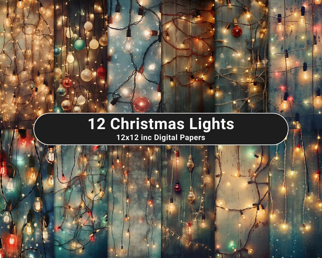 Vintage Fairy Lights Digital Papers, Christmas Lights Background, Bokeh ...