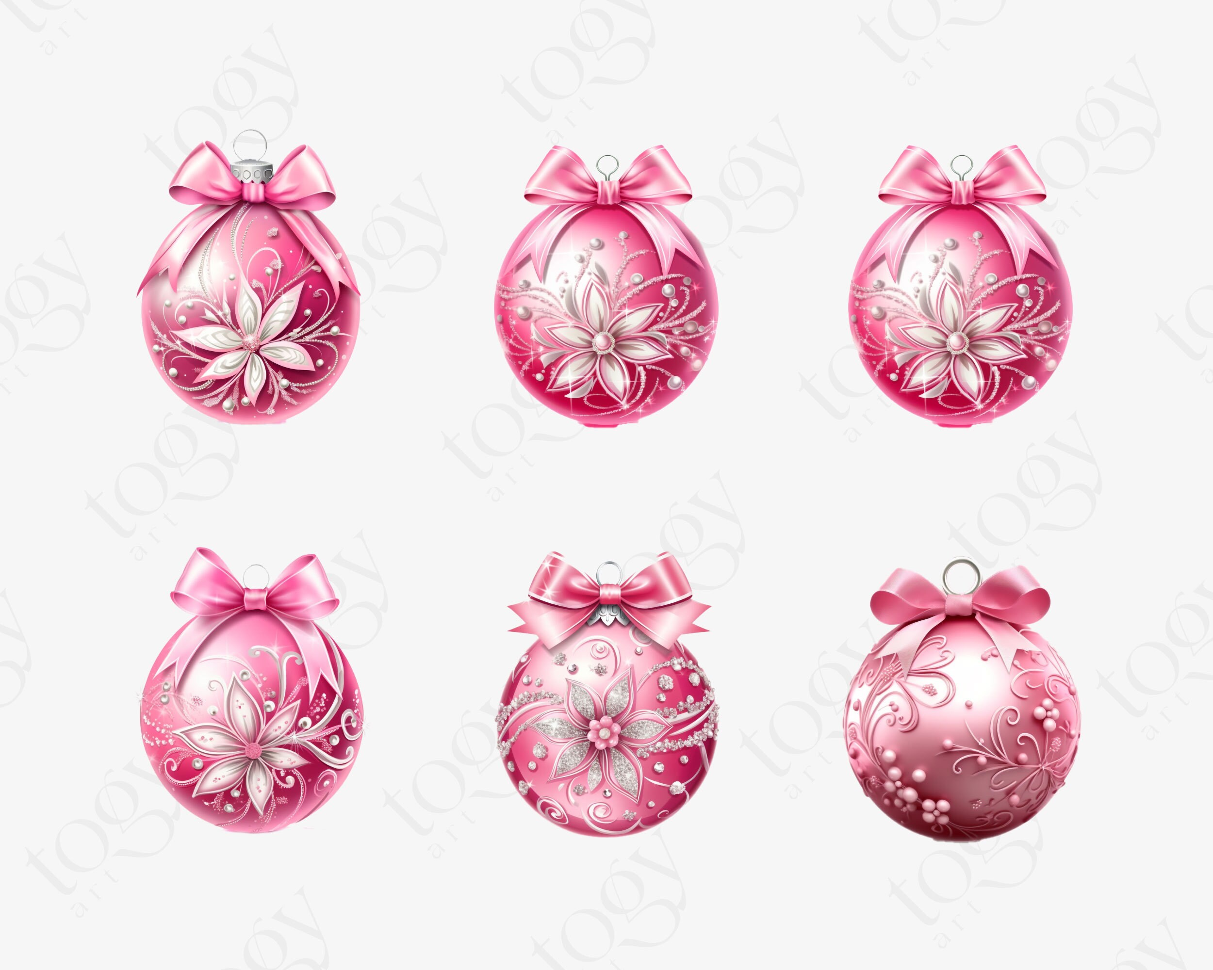 Pink Christmas Ornaments Clipart, Digital Glitter Christmas Ball ...
