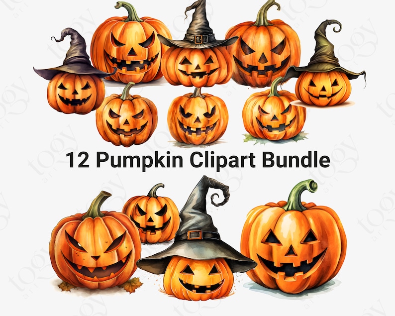 Jack O Lantern PNG, Pumpkin Face Clipart, Watercolor Halloween Pumpkin ...