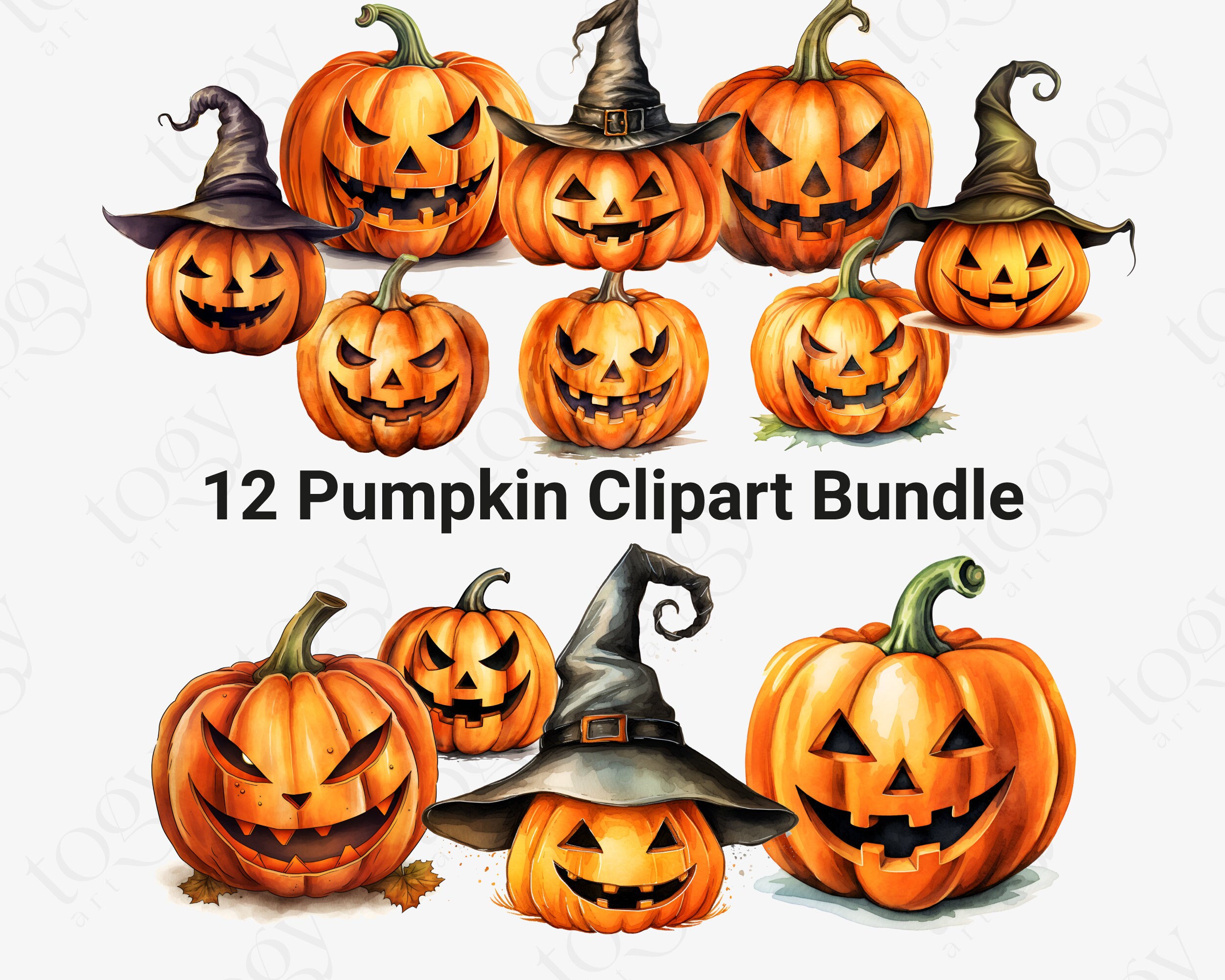 Jack O Lantern PNG, Pumpkin Face Clipart, Watercolor Halloween Pumpkin ...