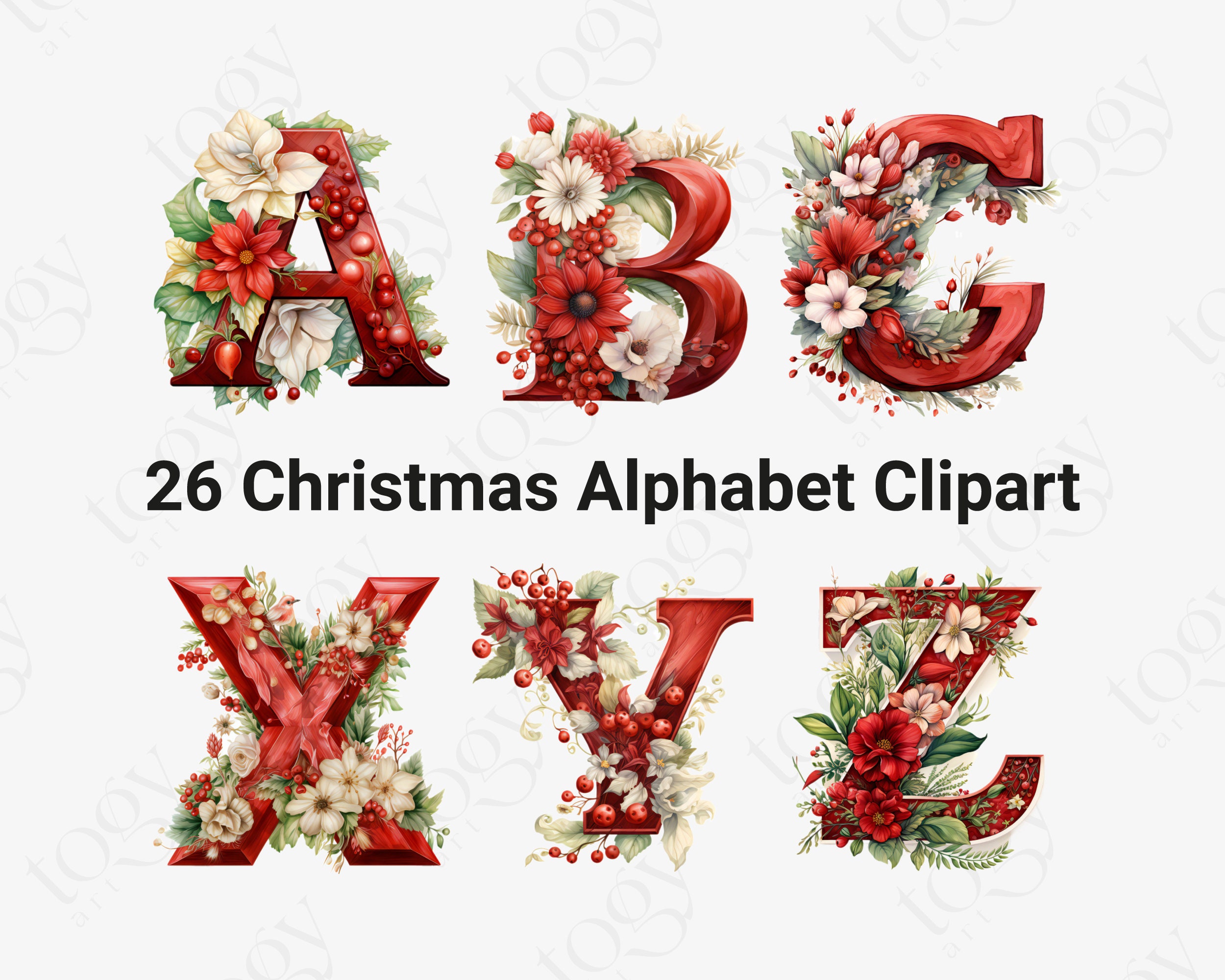 26 PNG Watercolour Red Christmas Alphabet Clipart, Christmas Letters ...