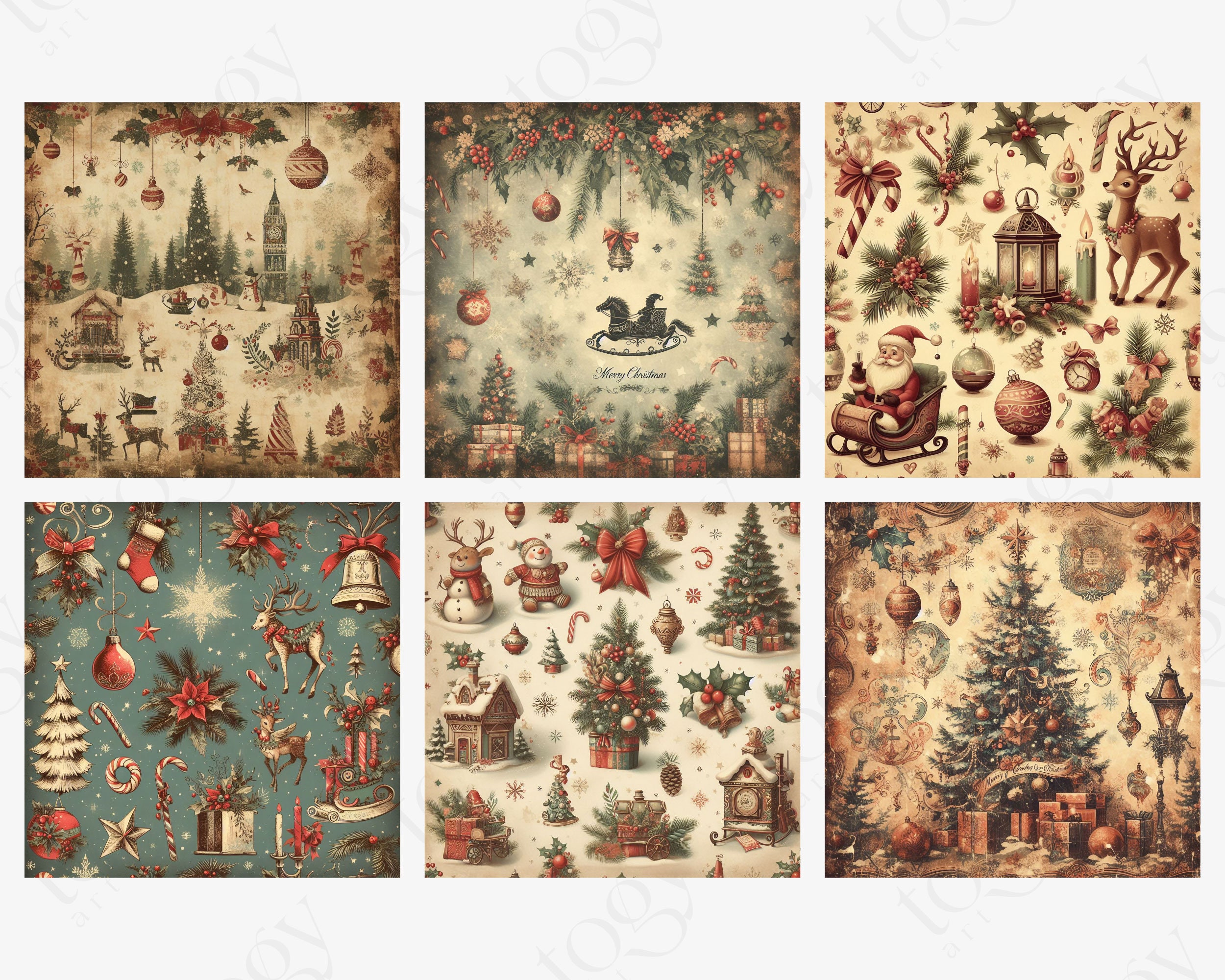 Vintage Christmas Digital Paper - 35 Pack Premium Digital Paper ...