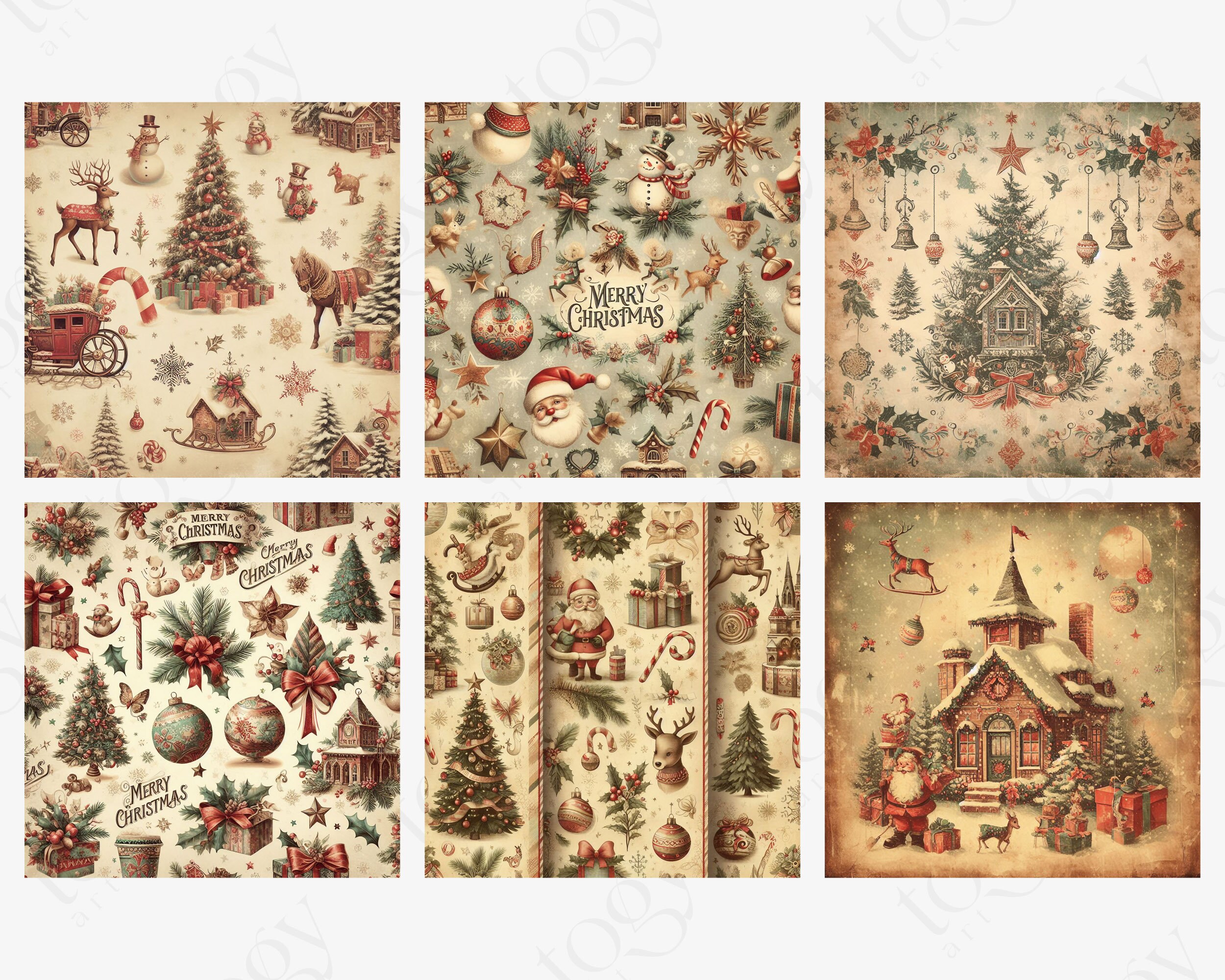 Vintage Christmas Digital Paper 35 Pack Premium Digital Paper Christmas ...