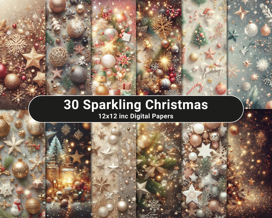 3D Sparkling Christmas Digital Papers, Christmas Digital Background ...