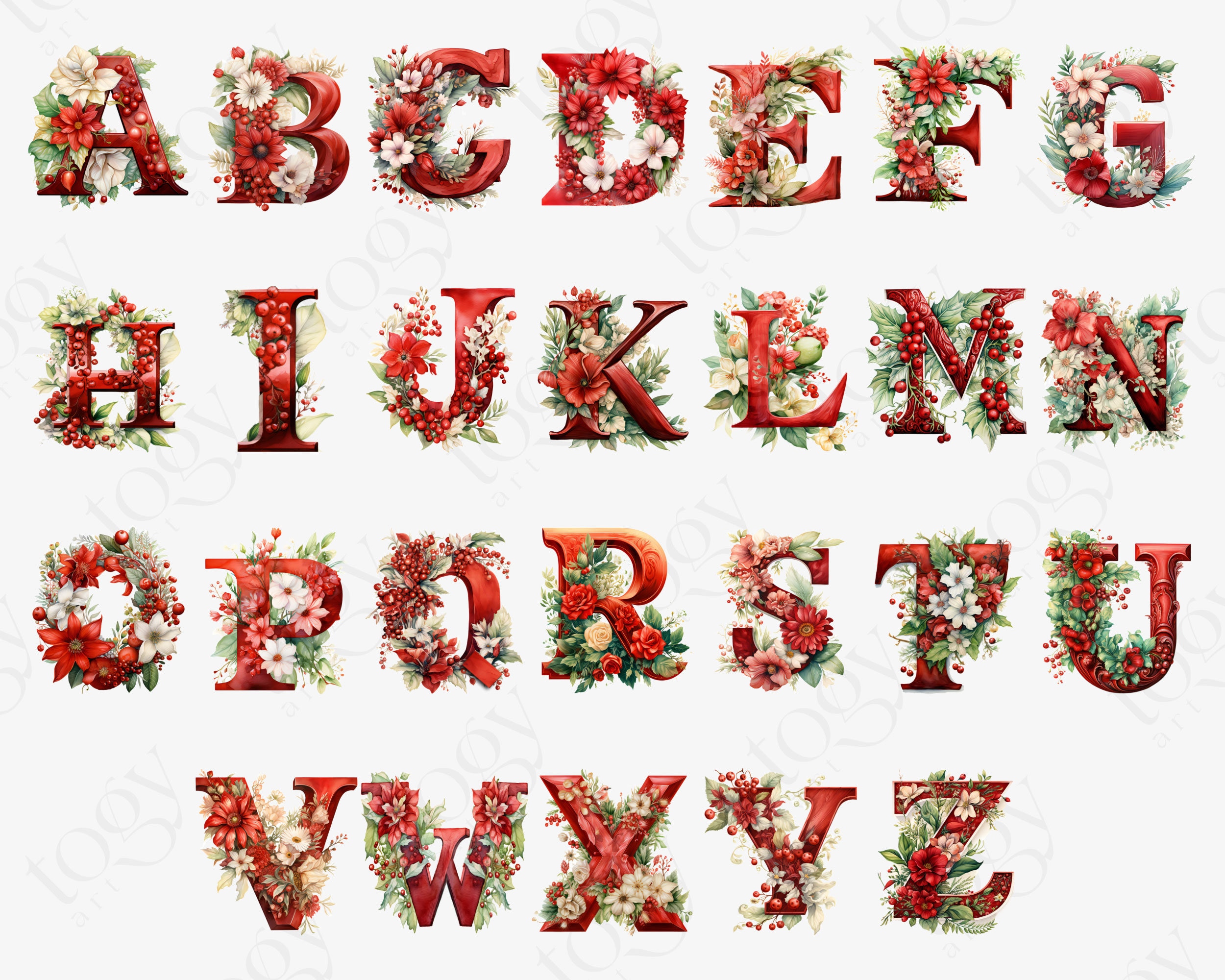 26 PNG Watercolour Red Christmas Alphabet Clipart, Christmas Letters ...