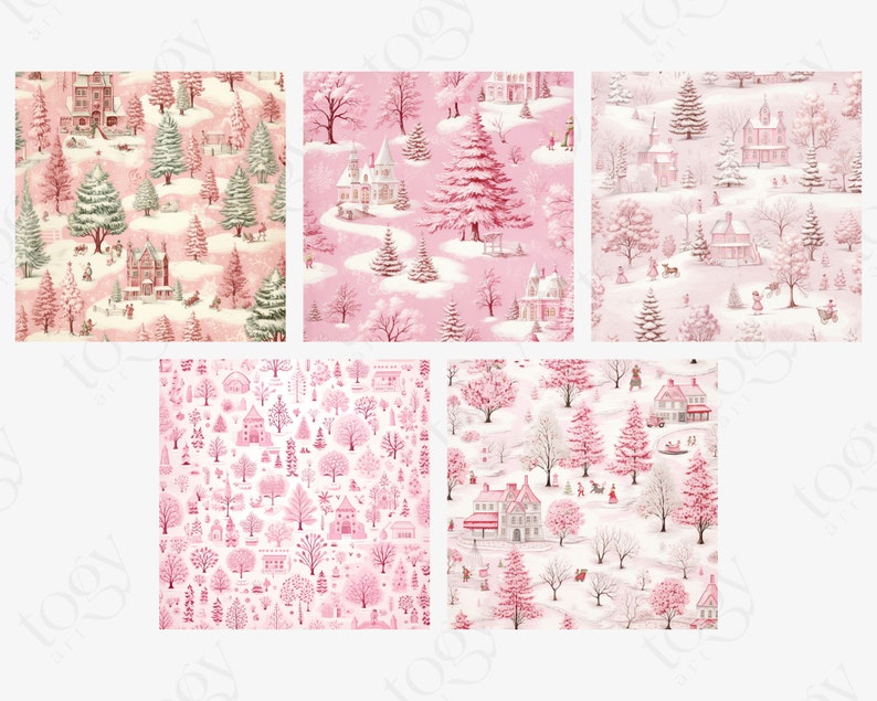 Printable Pink Christmas Digital Paper, Pastel Christmas Ephemera ...