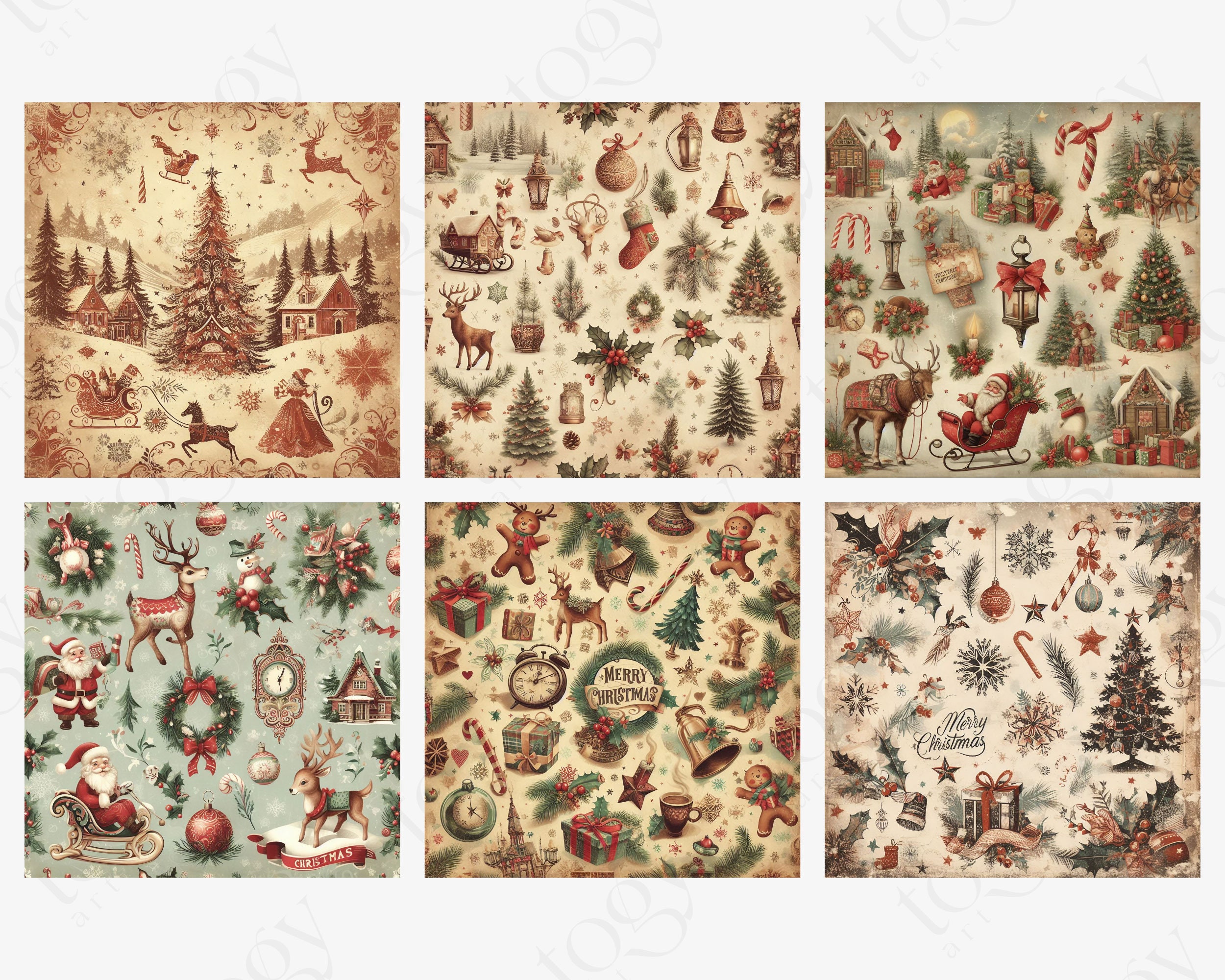 Vintage Christmas Digital Paper - 35 Pack Premium Digital Paper ...