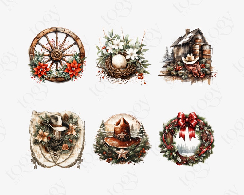 Watercolor Western Christmas Clipart Bundle, Cowboy PNG for Commercial ...