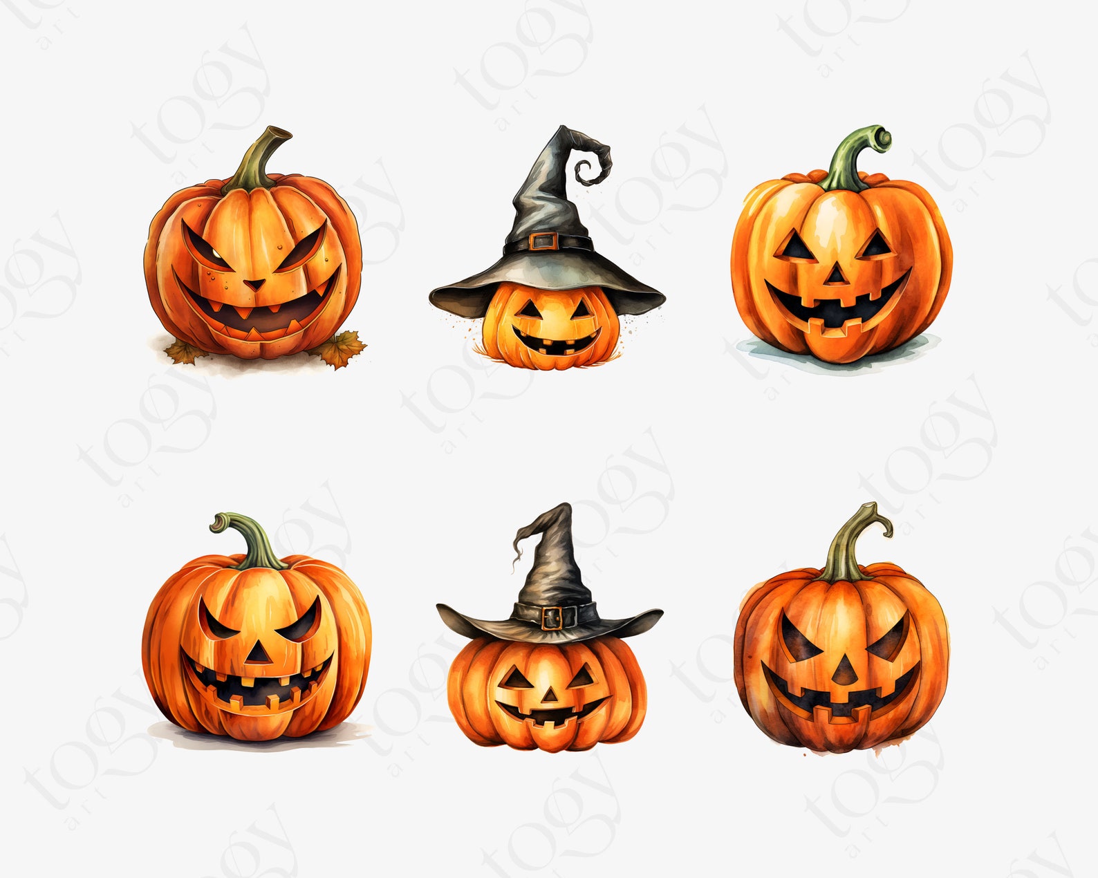 Jack O Lantern PNG, Pumpkin Face Clipart, Watercolor Halloween Pumpkin ...