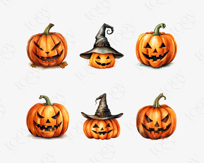 Jack O Lantern PNG, Pumpkin Face Clipart, Watercolor Halloween Pumpkin ...
