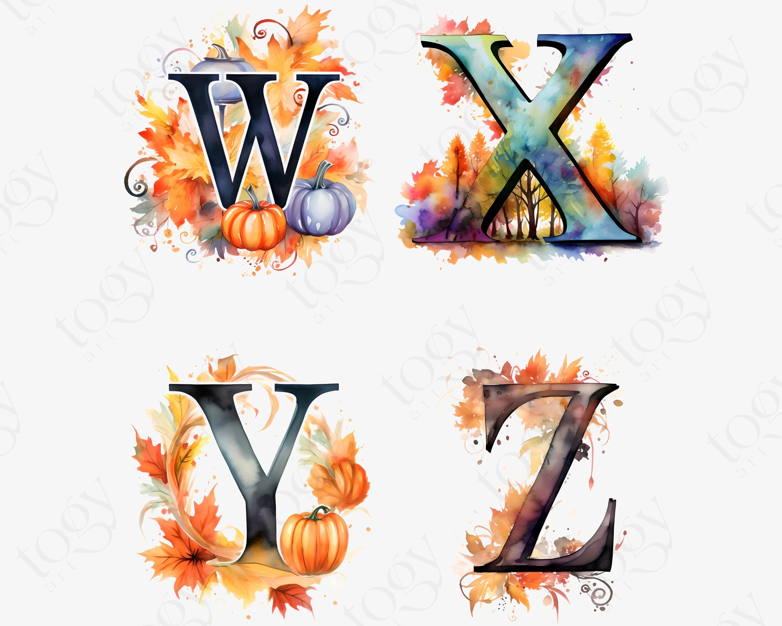 26 PNG Watercolor Halloween Alphabet Clipart, Gothic Letters ...