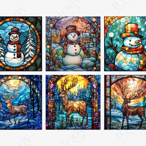 Printable Stained Glass Christmas Digital Paper, Christmas Holiday ...