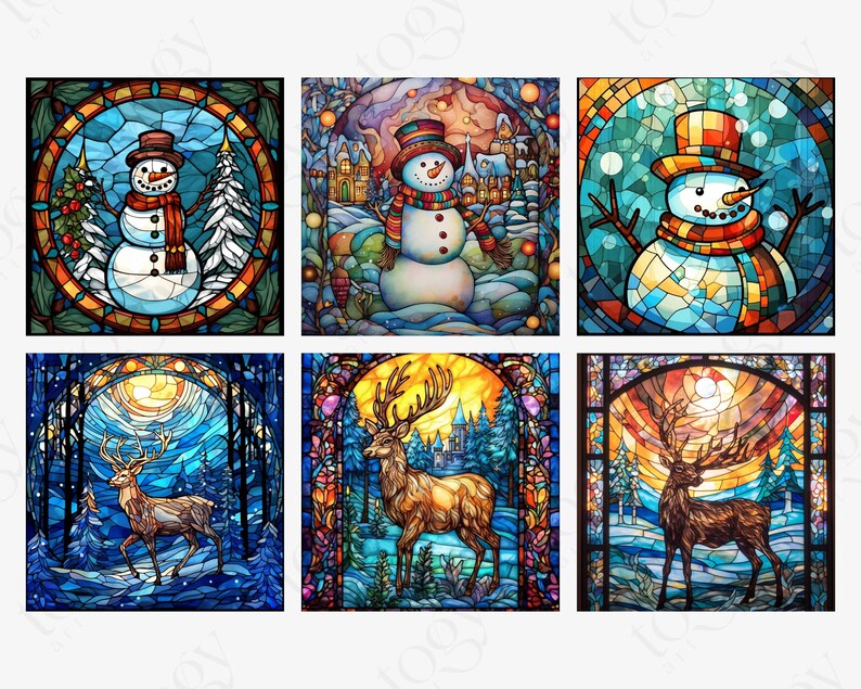 Printable Stained Glass Christmas Digital Paper, Christmas Holiday ...