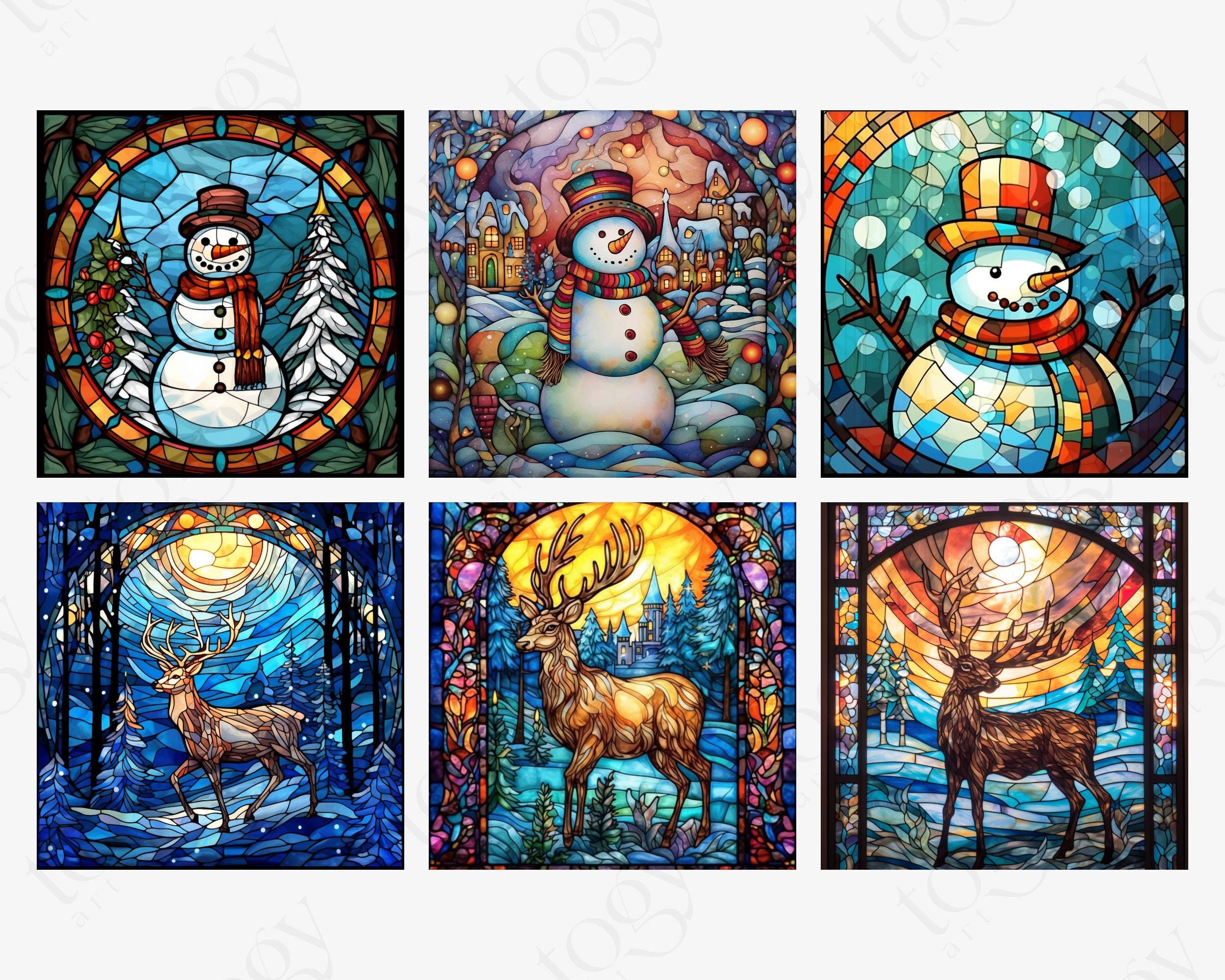 Printable Stained Glass Christmas Digital Paper, Christmas Holiday ...