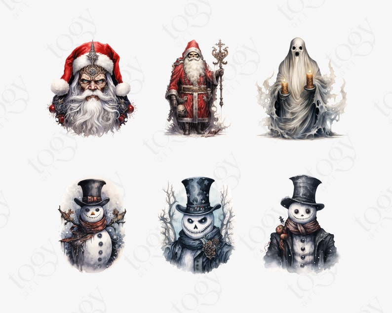 42 PNG Watercolour Gothic Creepy Christmas Bundle Clipart, Spooky Dark ...