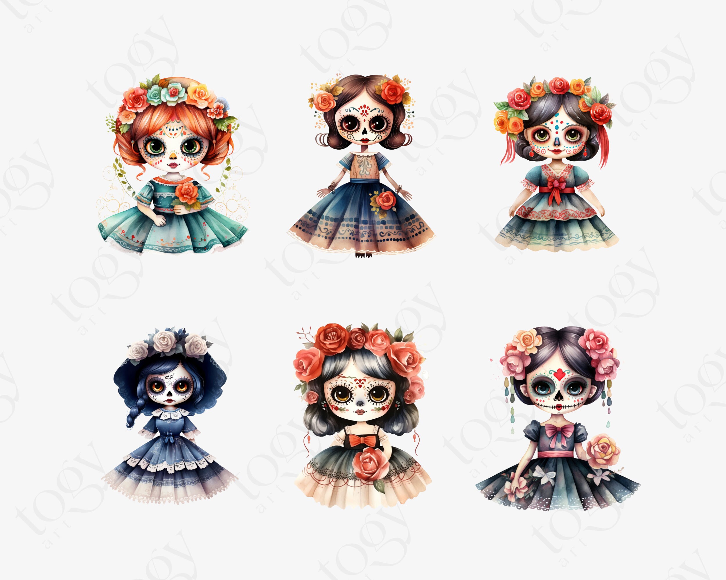 40 PNG Watercolor Cute Day of the Dead Clipart, Día De Los Muertos ...