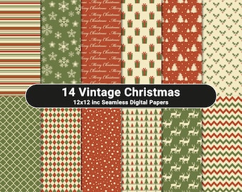 Vintage Christmas Digital Paper 16 Pack Premium Digital Paper Christmas ...