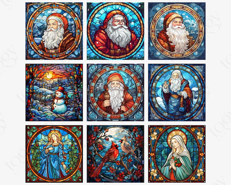 Printable Stained Glass Christmas Digital Paper, Christmas Holiday ...