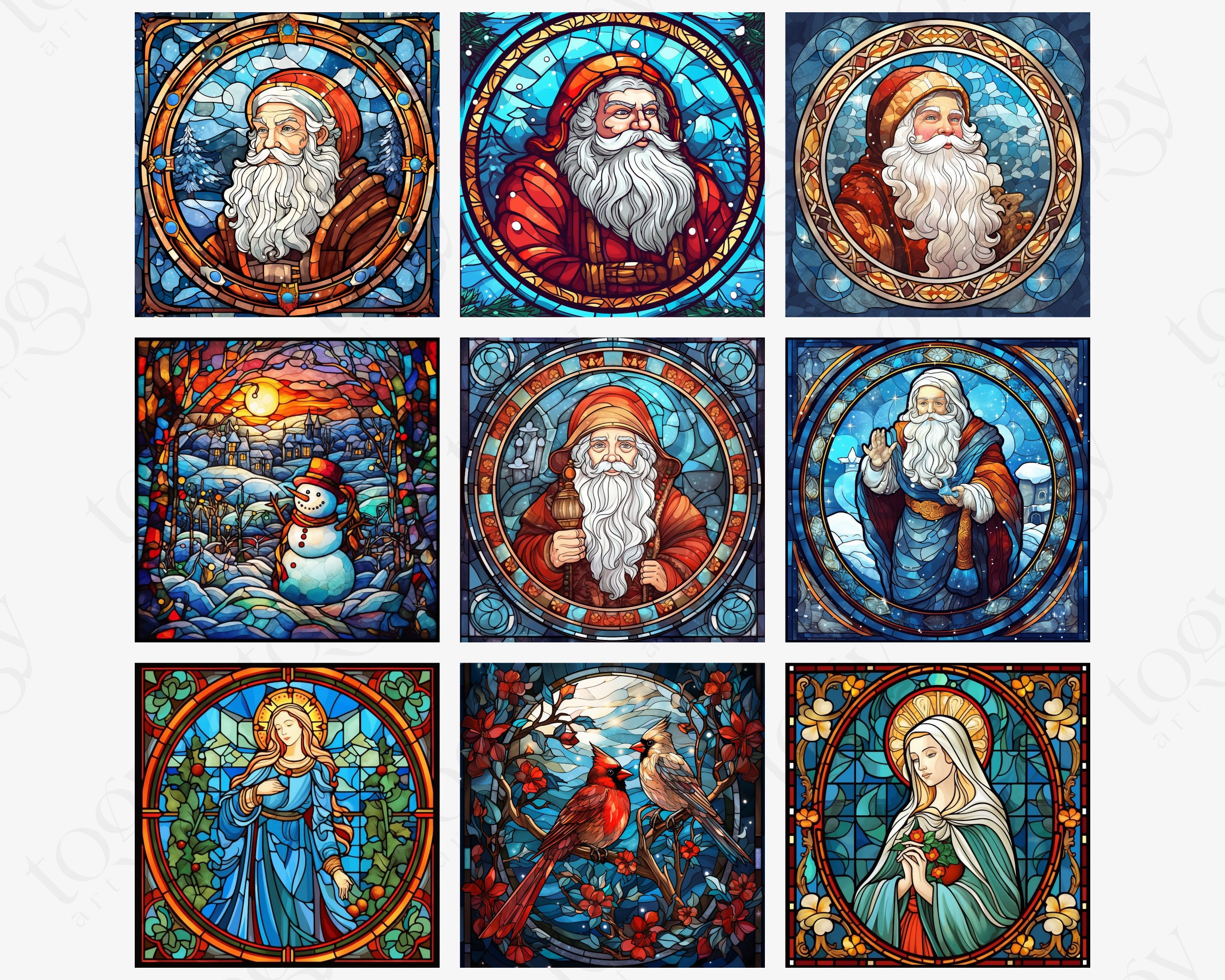 Printable Stained Glass Christmas Digital Paper, Christmas Holiday ...