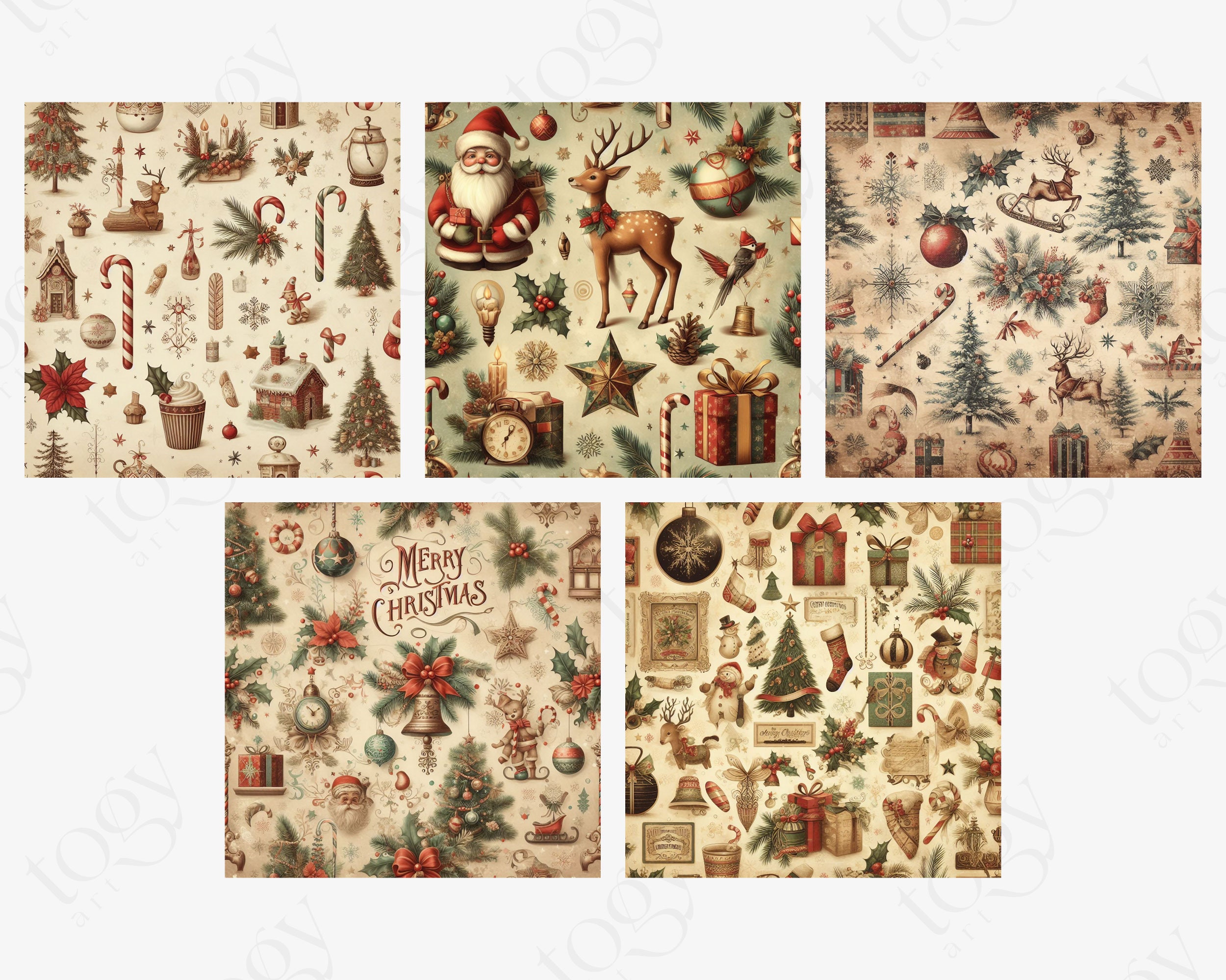 Vintage Christmas Digital Paper - 35 Pack Premium Digital Paper ...