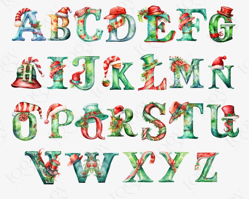 26 PNG Watercolour Green Christmas Alphabet Clipart, Christmas Letters ...
