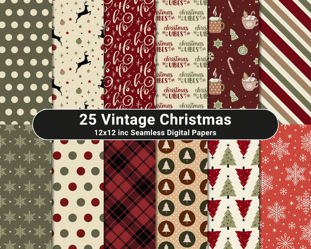 Seamless Vintage Christmas Digital Paper Pack, Winter Holiday Seamless ...