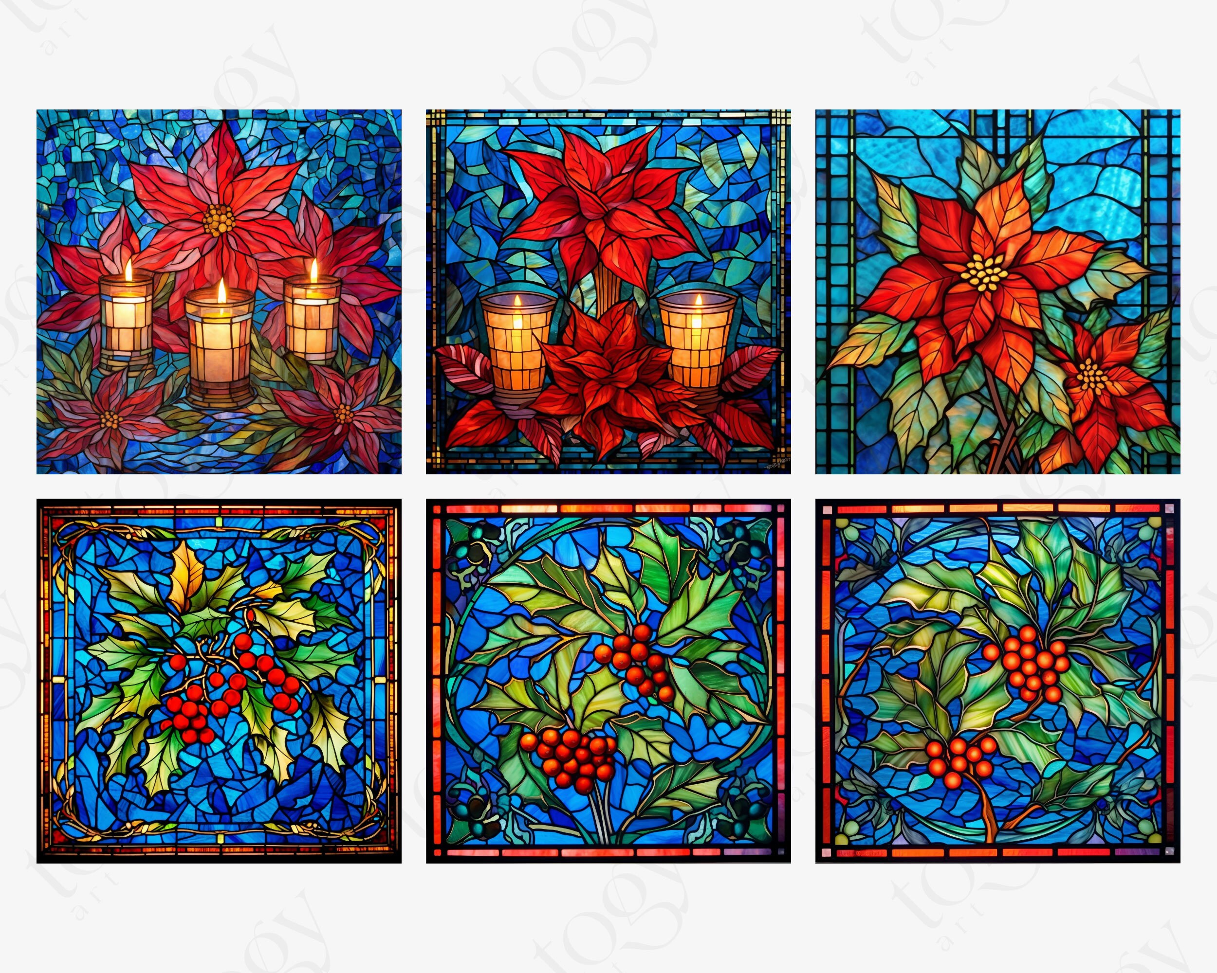 Printable Stained Glass Christmas Digital Paper, Christmas Holiday ...