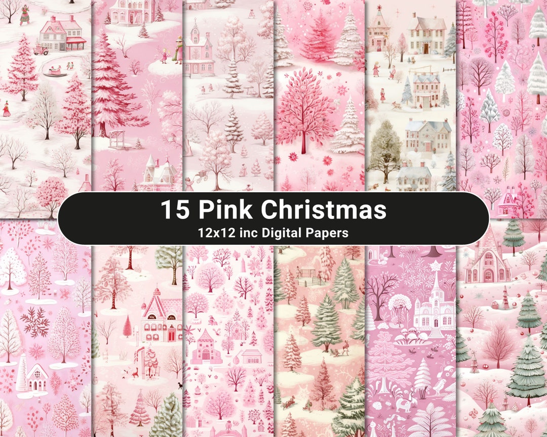 Printable Pink Christmas Digital Paper, Pastel Christmas Ephemera ...