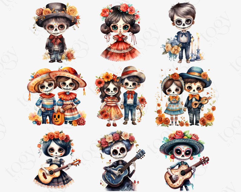 40 PNG Watercolor Cute Day of the Dead Clipart, Día De Los Muertos ...