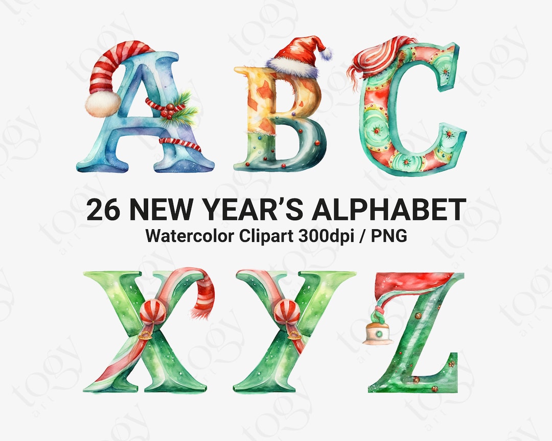 26 PNG Watercolour Green Christmas Alphabet Clipart, Christmas Letters ...