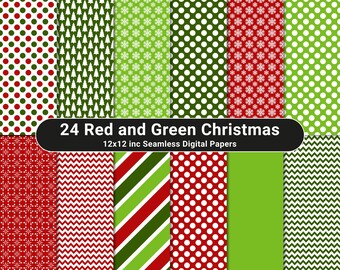 Christmas Digital Paper Red and Green Christmas Backgrounds Winter ...