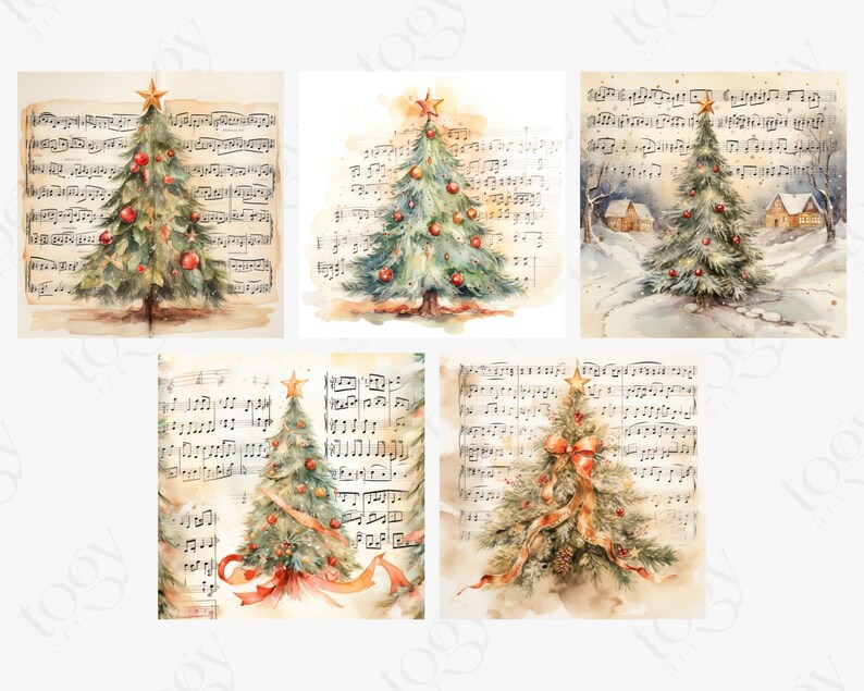 23 Digital Vintage Christmas Sheet Music Digital Paper, Scrapbook Paper ...