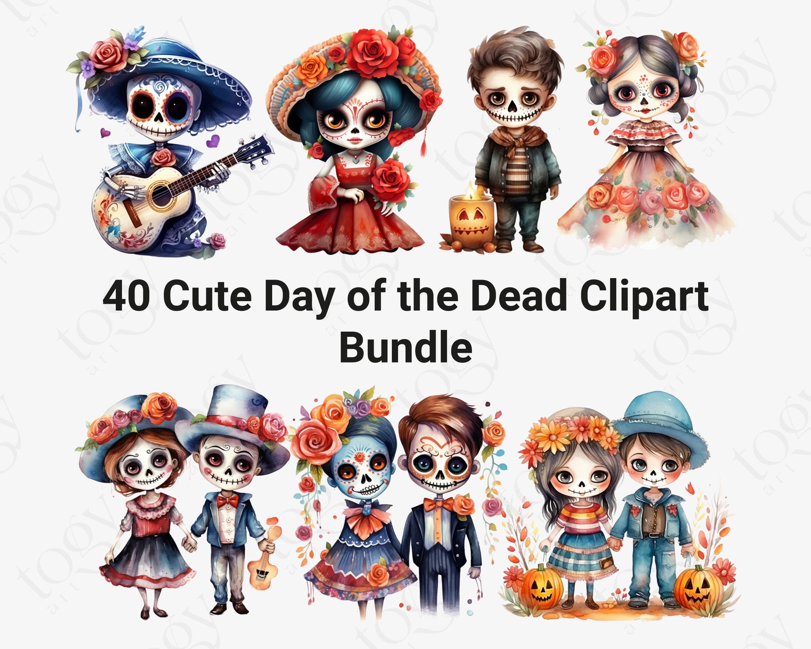40 PNG Watercolor Cute Day of the Dead Clipart, Día De Los Muertos ...