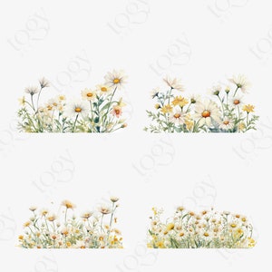 Watercolor Daisy Flower Border Clipart, Daisy Clipart, White Flowers ...