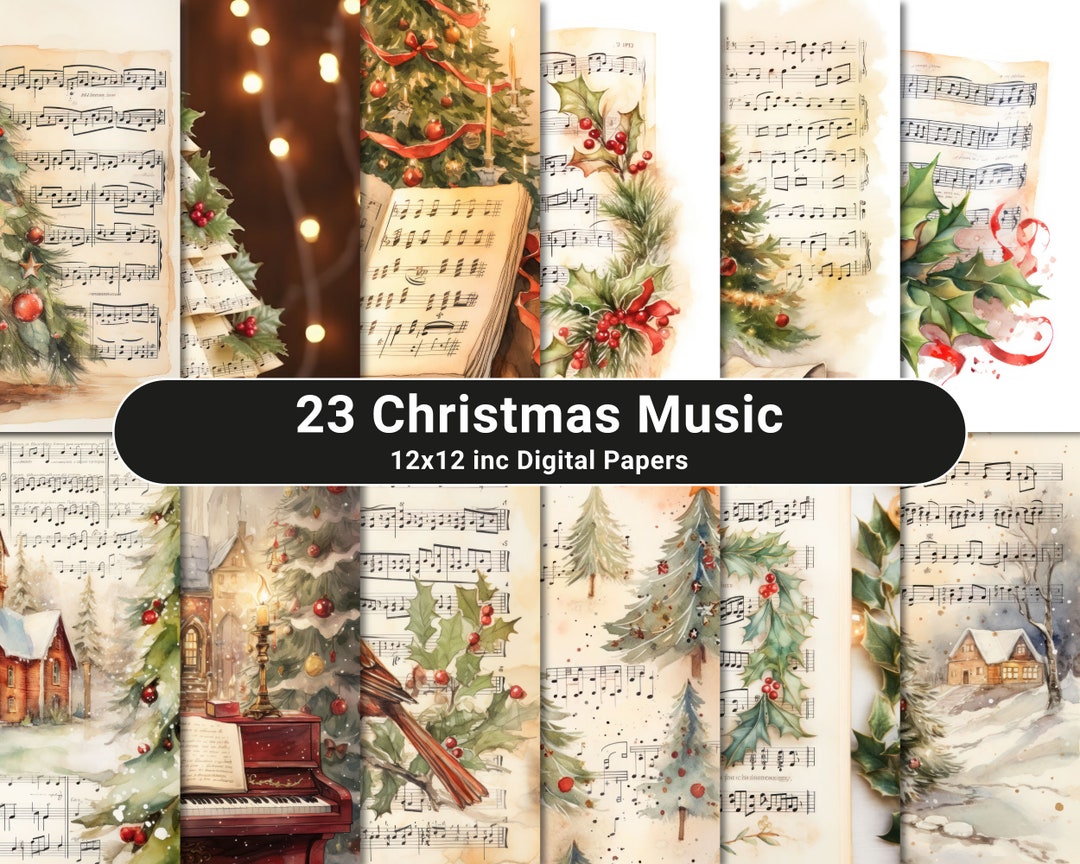 23 Digital Vintage Christmas Sheet Music Digital Paper, Scrapbook Paper ...