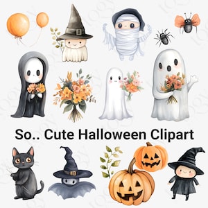 Watercolor Cute Halloween Clipart Bundle, Pastel Spooky Clip Art ...