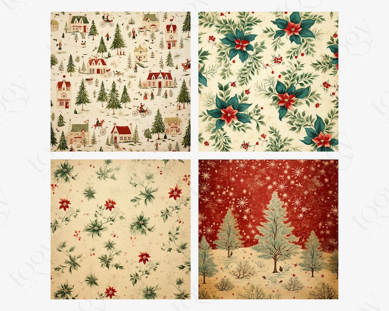 Printable Vintage Christmas Digital Paper, Christmas Ephemera, Fantasy ...