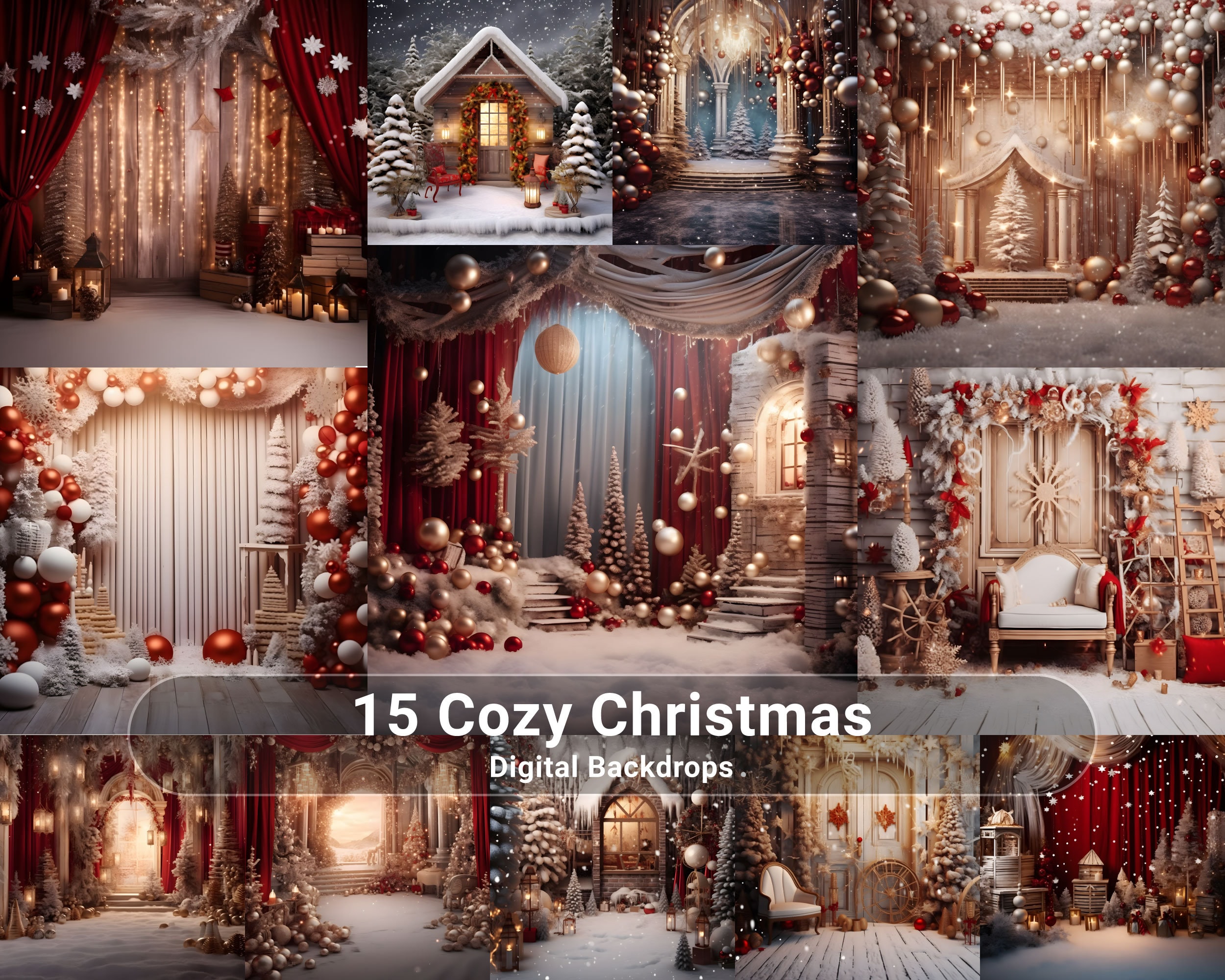 Cozy Christmas Digital Backdrop, Christmas Digital Background for Photo ...