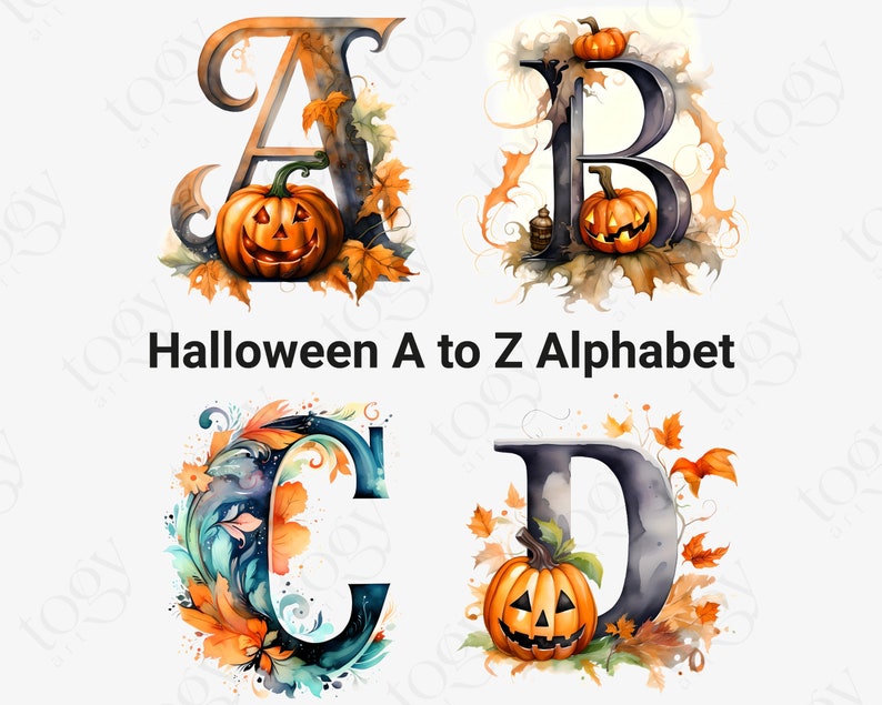 26 PNG Watercolor Halloween Alphabet Clipart, Gothic Letters ...