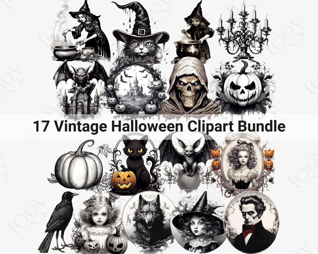 Vintage Creepy Halloween Clipart, Old Style Antique Halloween Clip Art ...