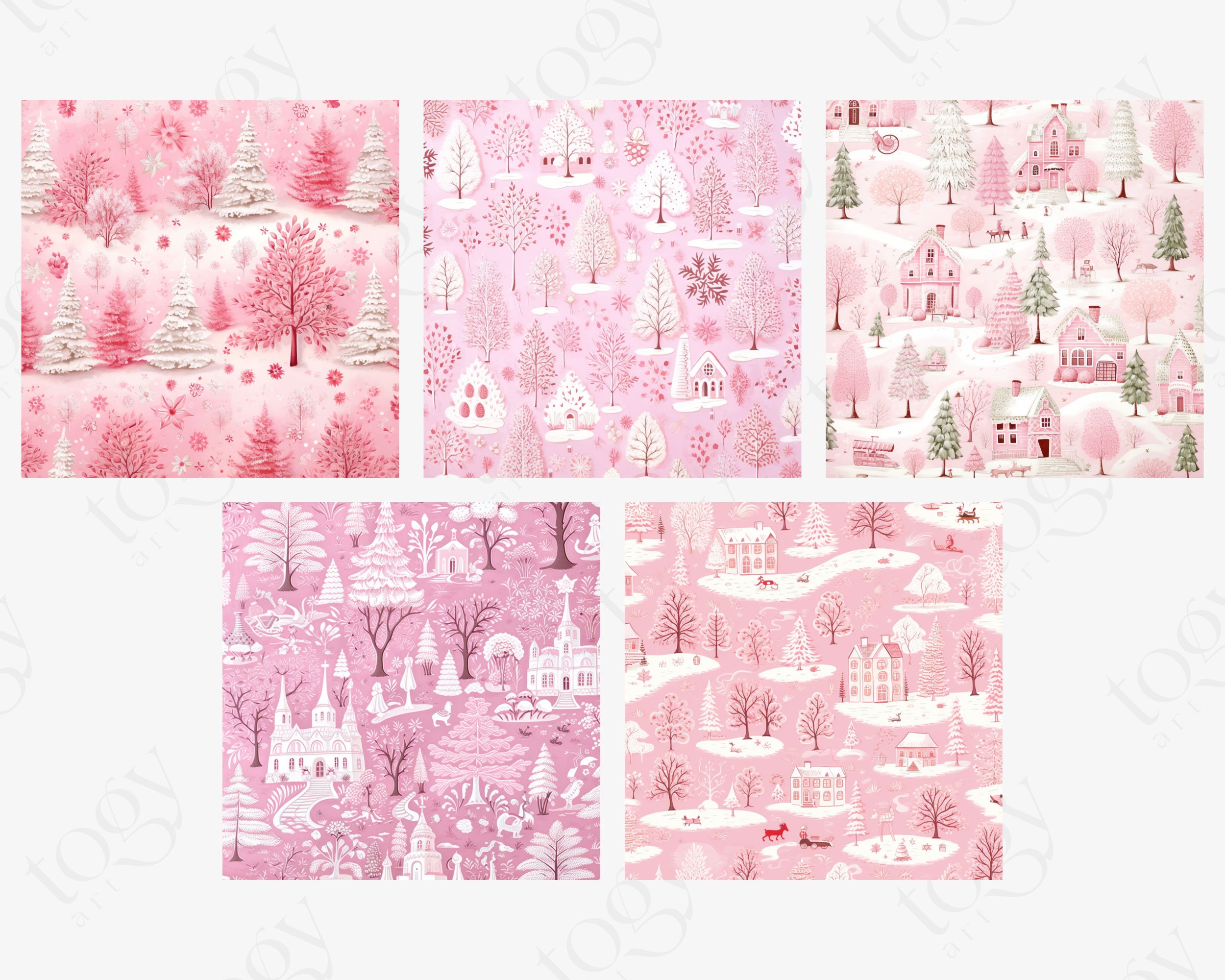 Printable Pink Christmas Digital Paper, Pastel Christmas Ephemera ...