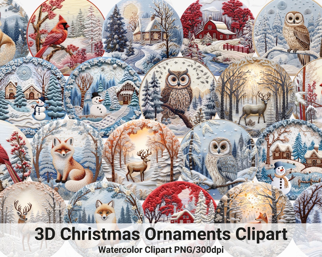 3D Christmas Ornaments 35 PNG Bundle, Sublimation Design, Festive Round ...