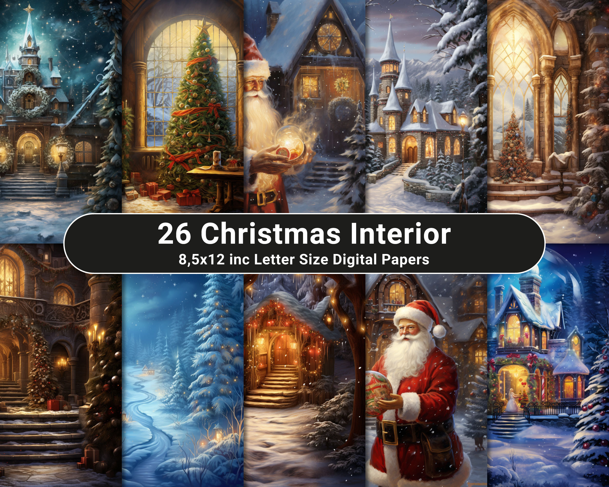 Printable Enchanted Christmas Digital Paper, Christmas Holiday ...