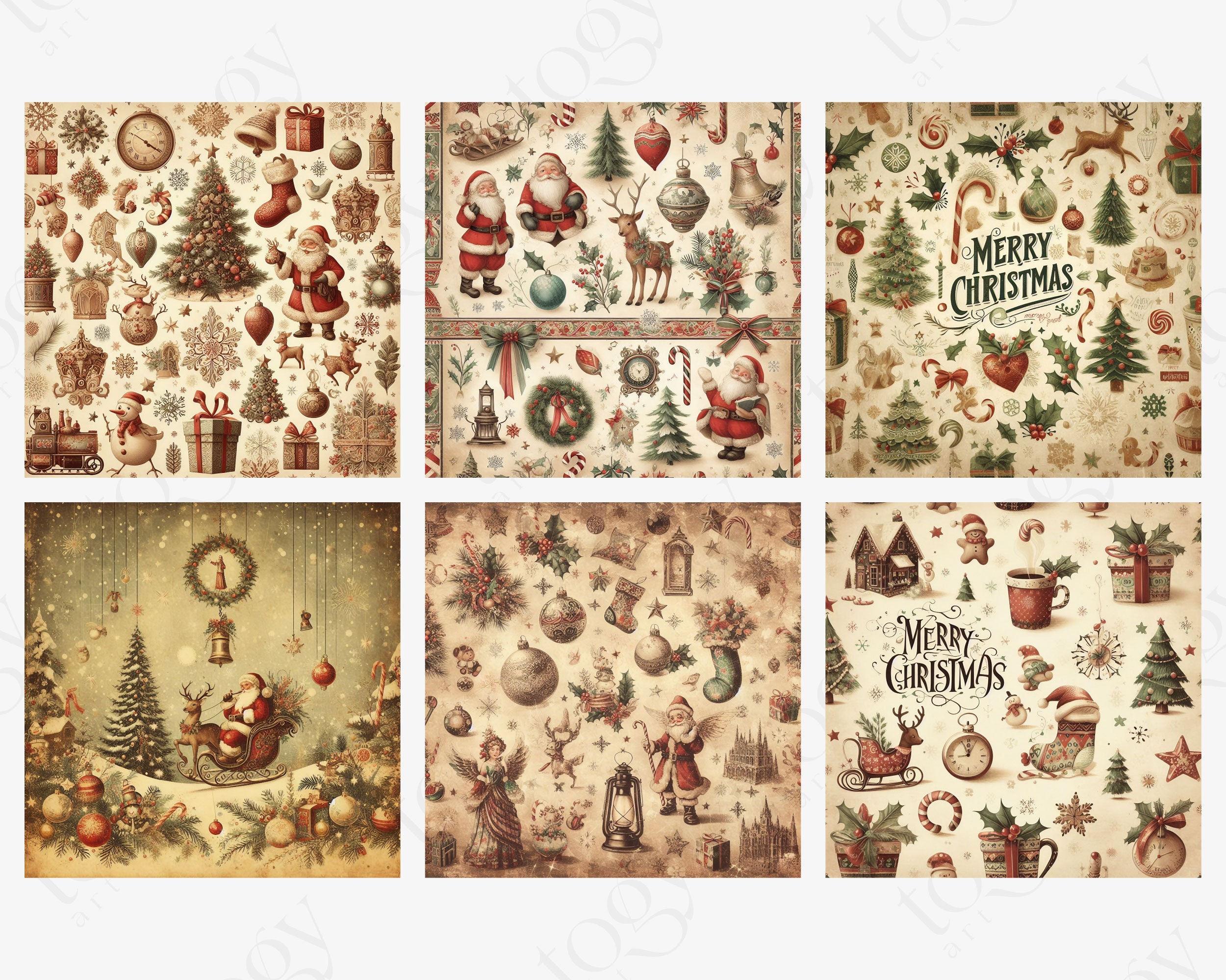 Vintage Christmas Digital Paper - 35 Pack Premium Digital Paper ...