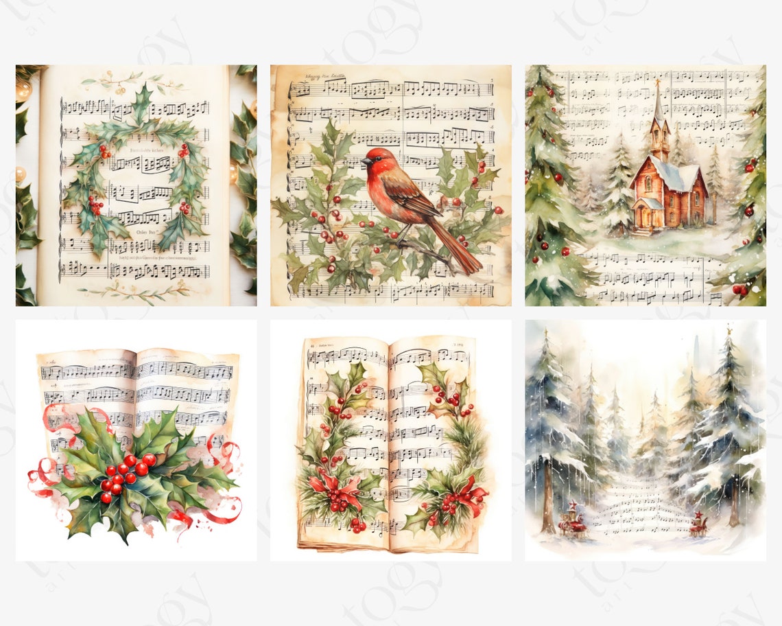 23 Digital Vintage Christmas Sheet Music Digital Paper, Scrapbook Paper ...