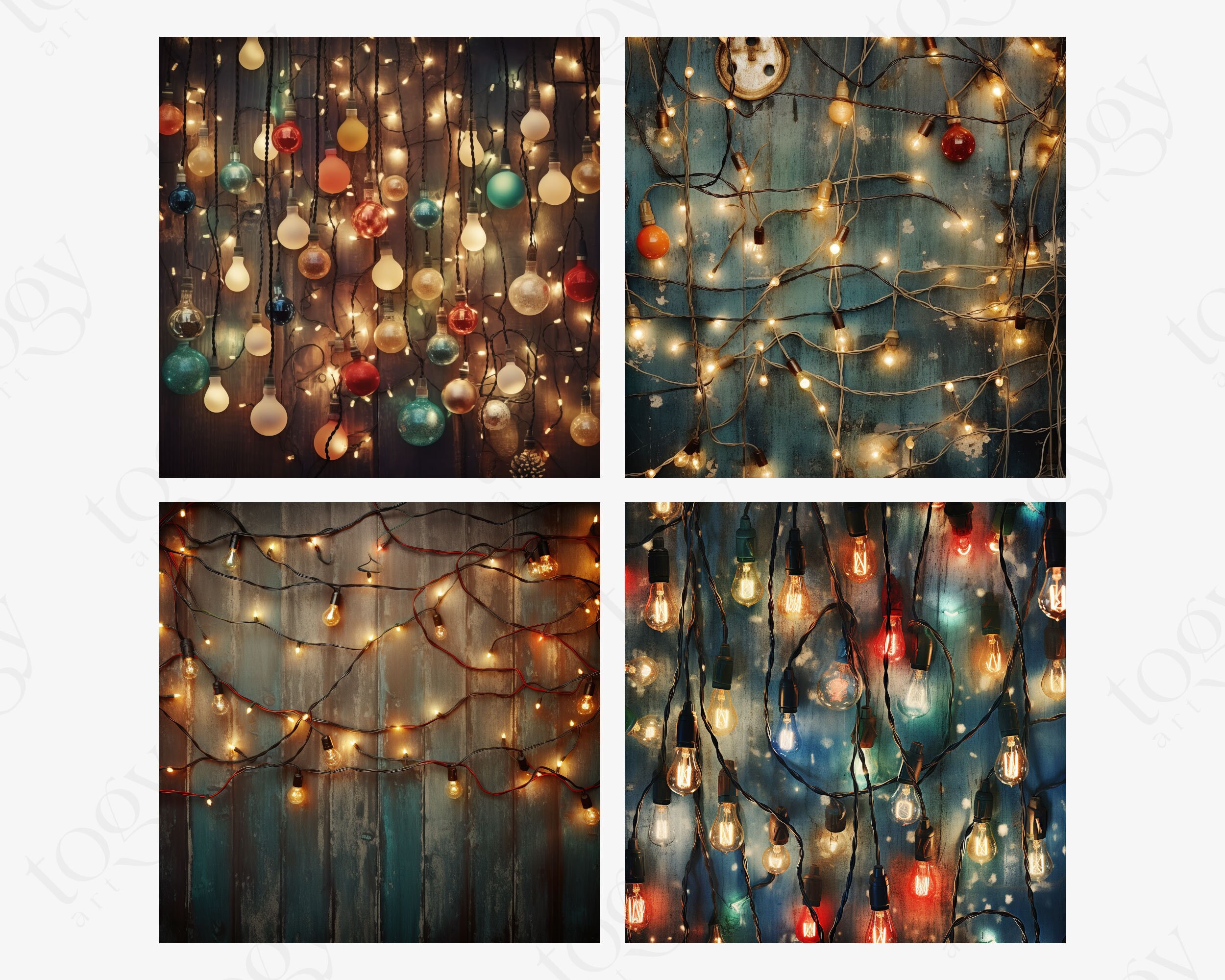 Vintage Fairy Lights Digital Papers, Christmas Lights Background, Bokeh ...