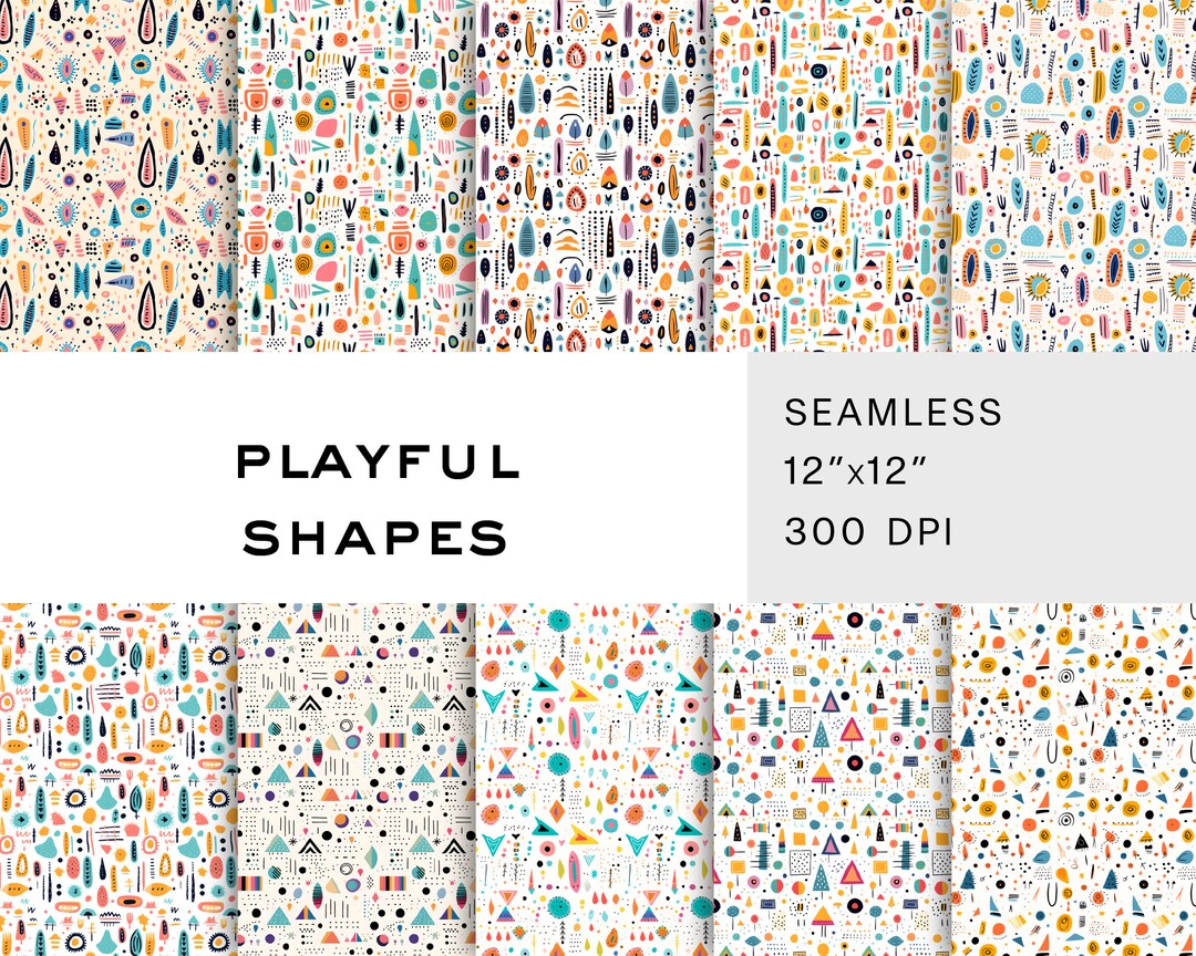 Digital Paper Pack, Playful Shapes, Children Doodles, Pattern, Seamless ...