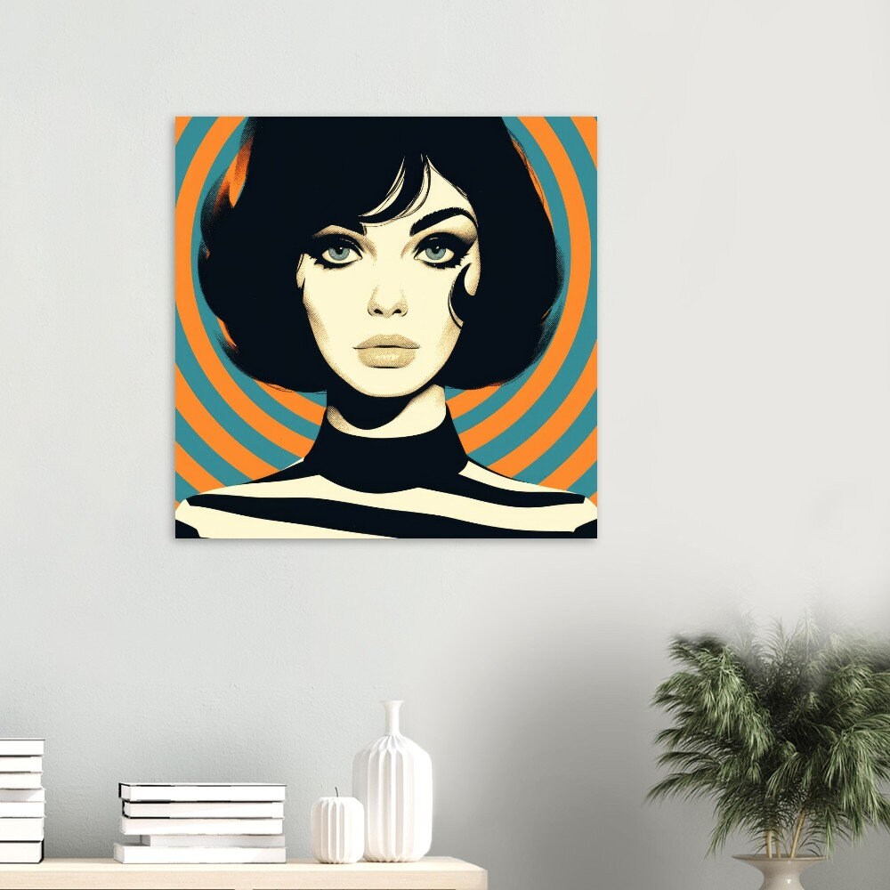 Retro Pop Art Style Woman Portrait, Vintage Inspired Colorful Canvas ...