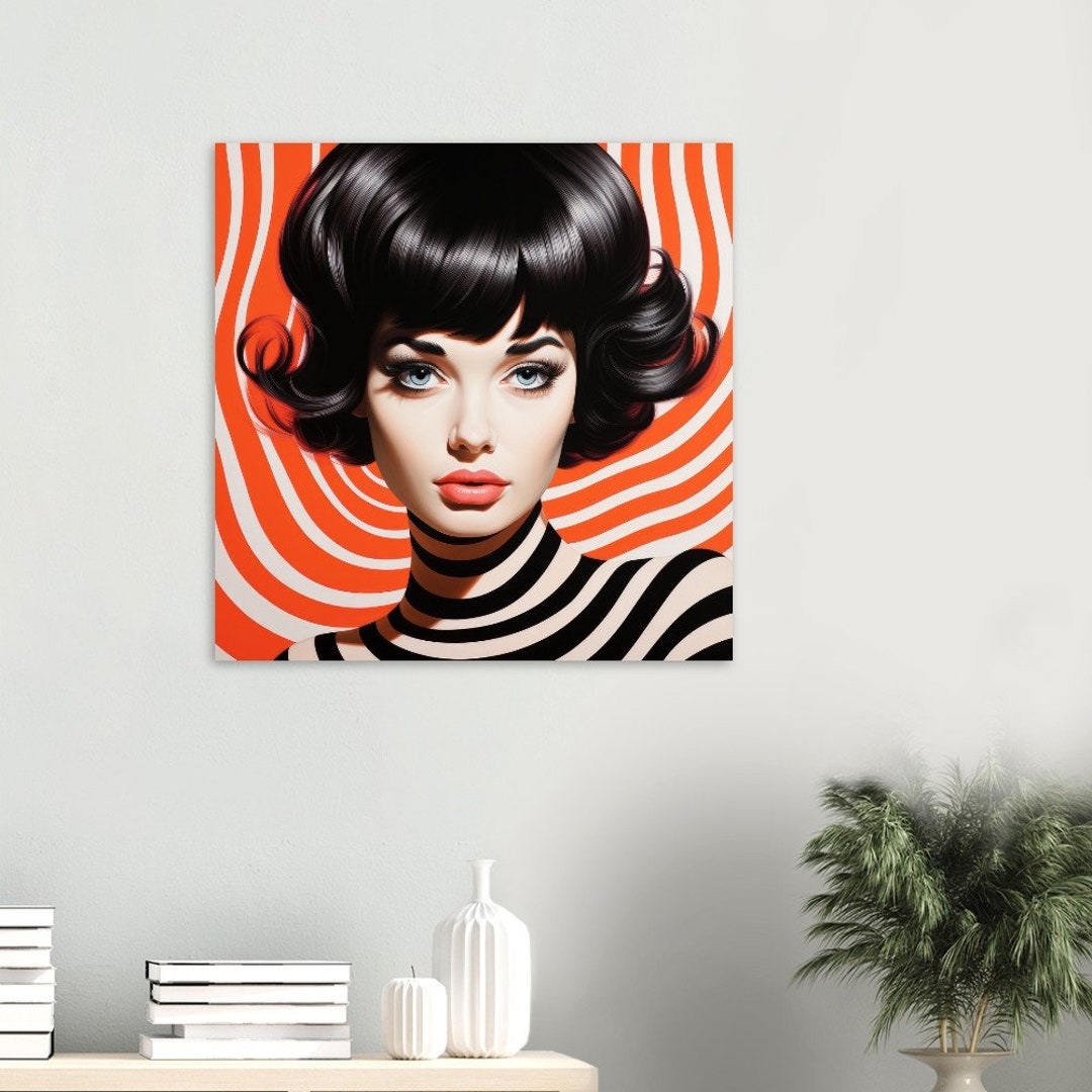Retro Pop Art Print, Vintage Glam Girl Wall Art, Bold Orange Swirl ...